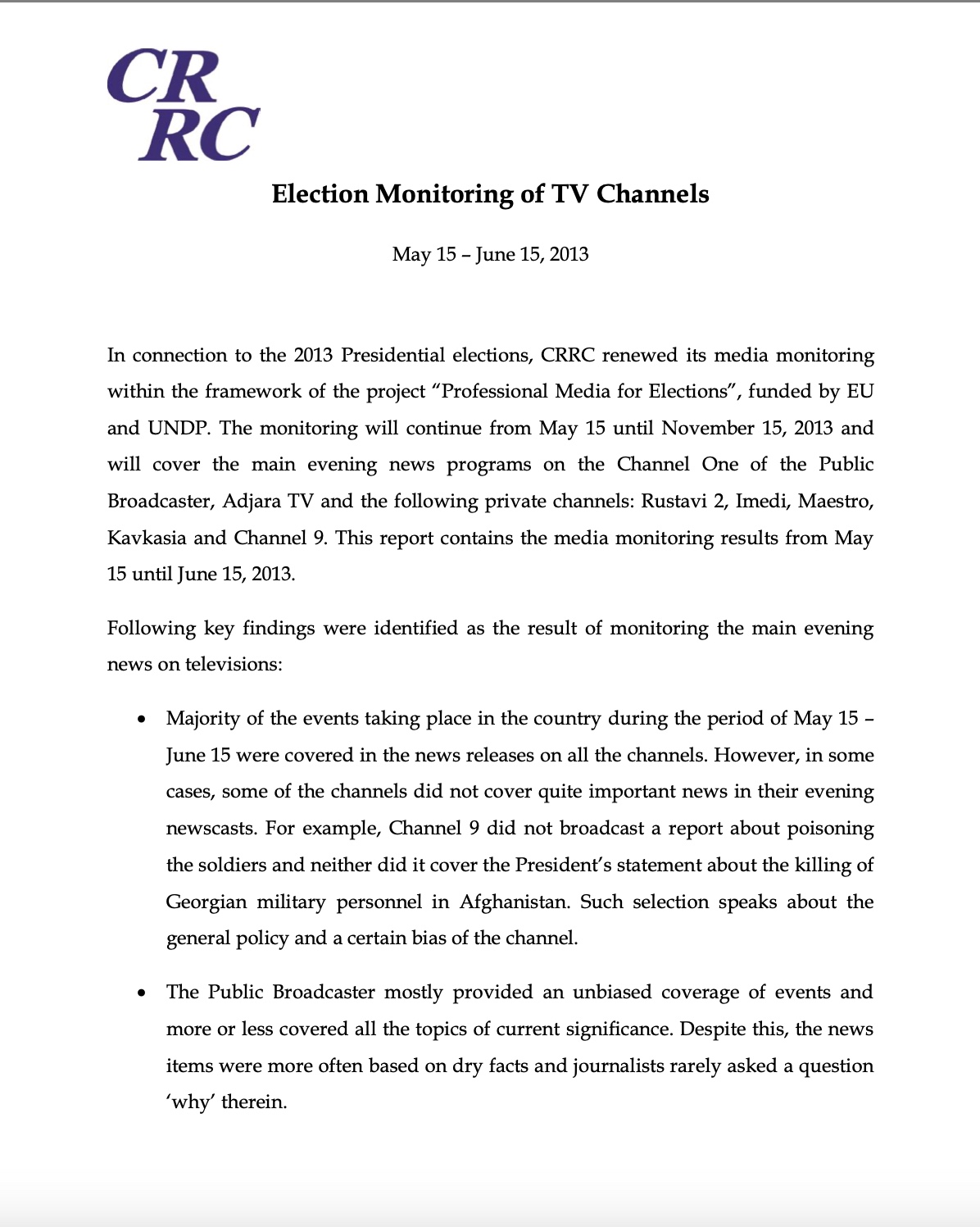 Report | Media Monitoring 2013 - CRRC